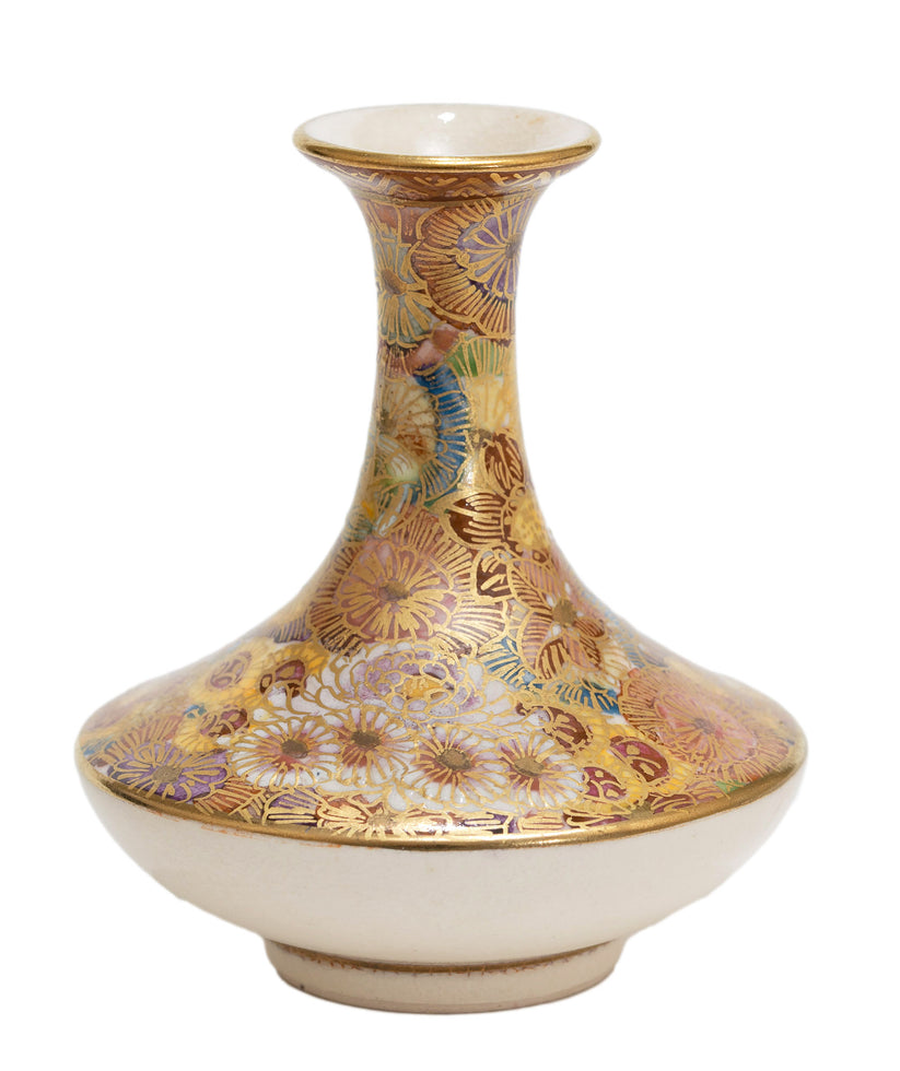 Antique Japanese Satsuma Ware Pottery Mini Vase - Hand Painted Meiji E ...