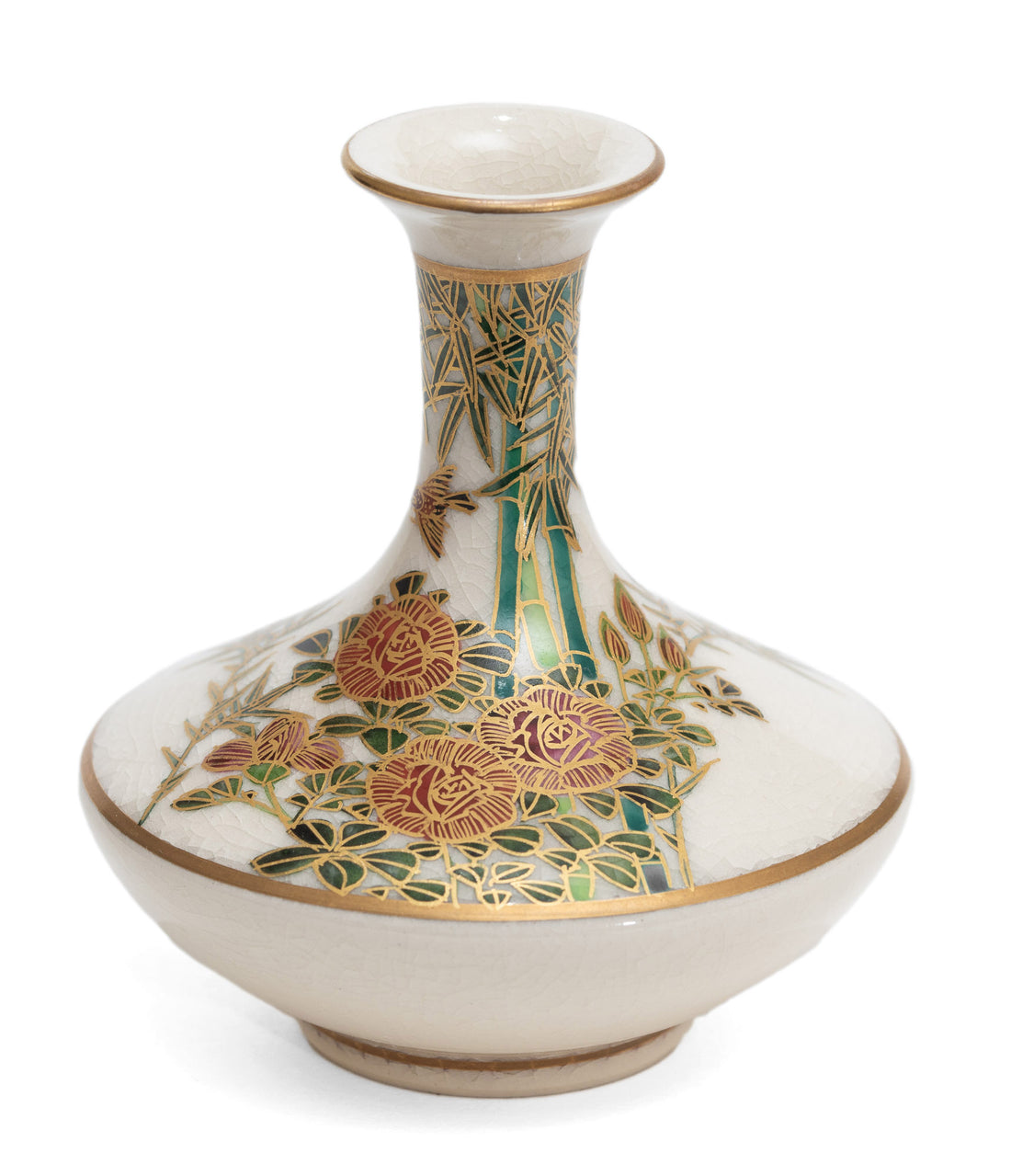 Antique Japanese Satsuma Ware Pottery Mini Vase - Hand Painted Bamboo ...