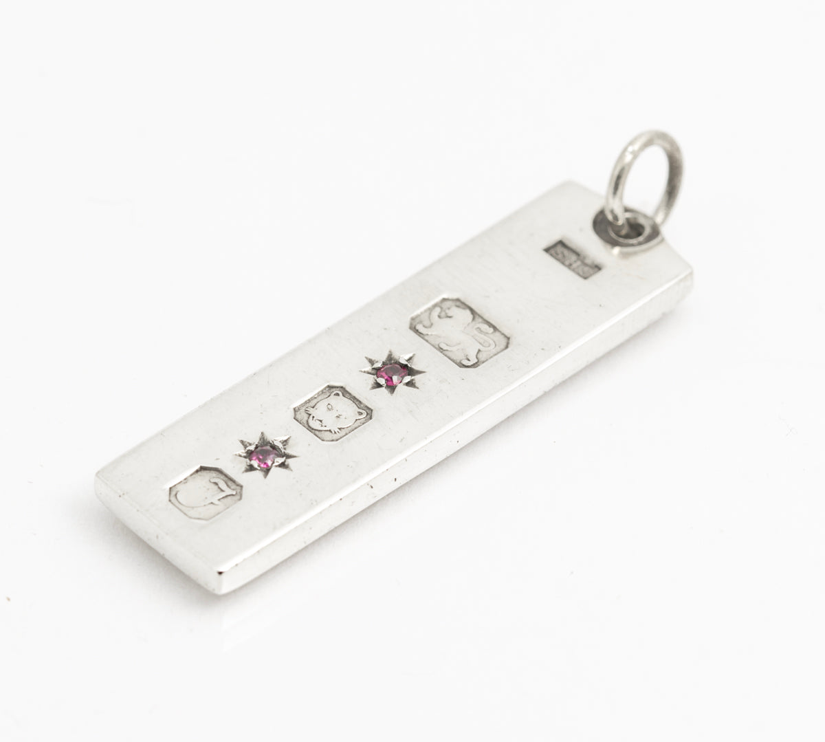 Vintage Sterling Silver Ingot Pendant With Feature Hallmarks & 2 Ruby ...