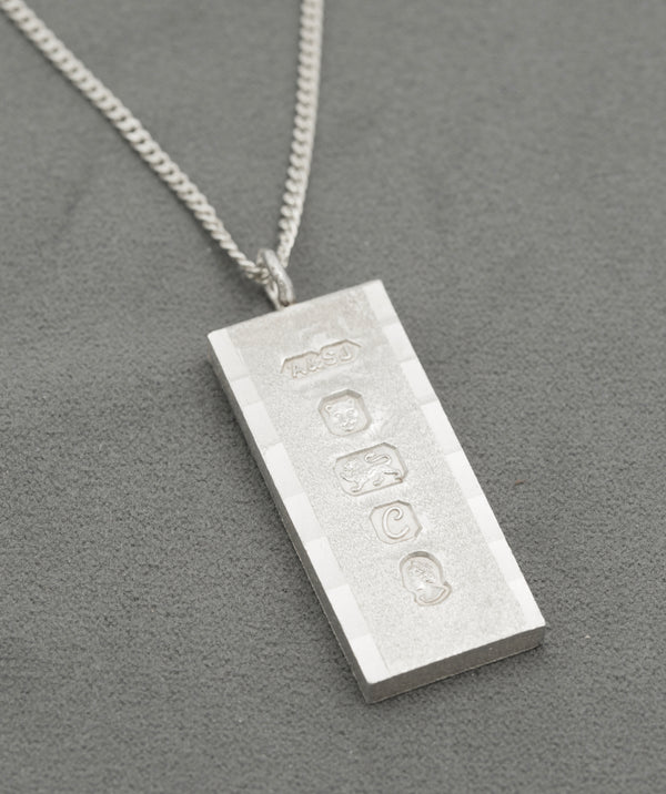 Vintage Sterling Silver Ingot Pendant & Chain Necklace Feature Hallmar ...