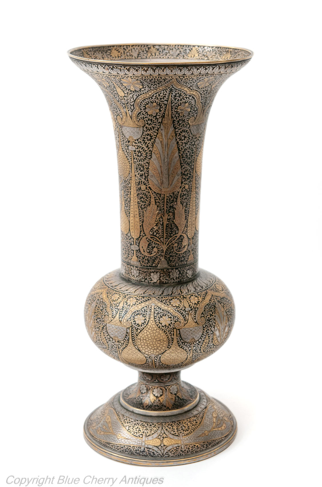 A Fine Antique 19th Century Indian Karnataka Deccan Bidri Ware Vase (C ...